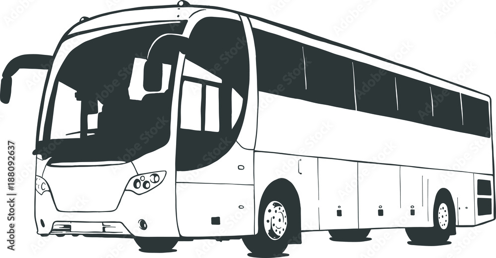 Bus vector black illustration isolated on white background. Hand drawn ...