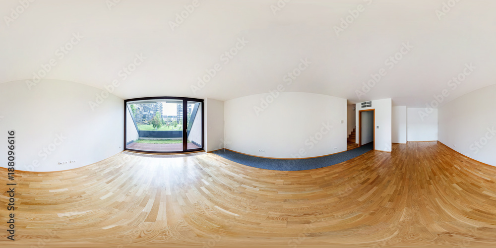 360 panorama view in modern white empty loft apartment interior, living ...