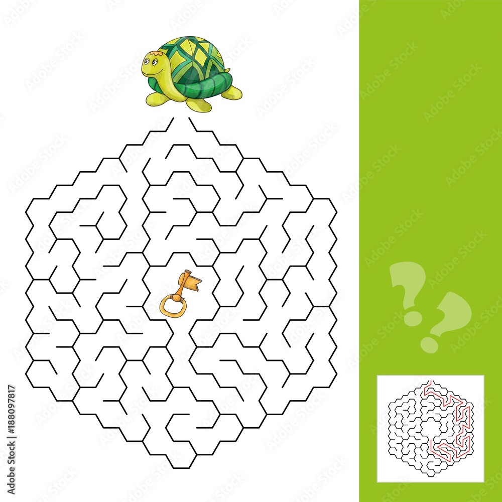 turtle and the gold key - labyrinth game for Children with answer Stock ...