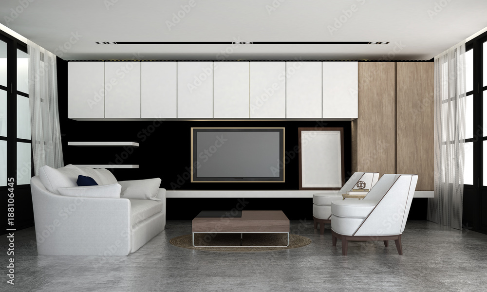 The interior design idea concept of modern living room and Lcd tv wall ...