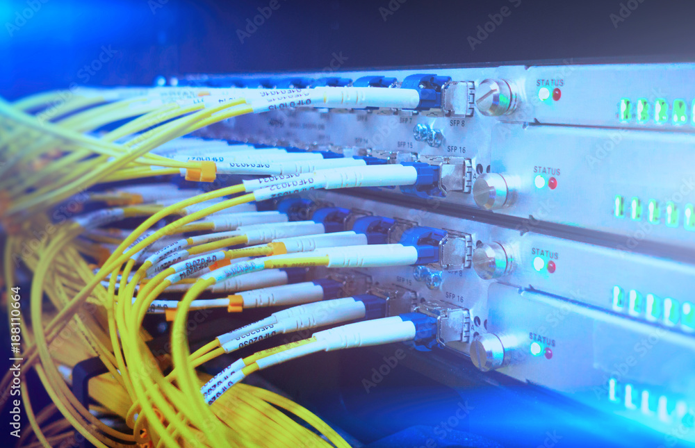 Rack Mounted Servers In A Server Room, Server rack audio cable. Severs ...