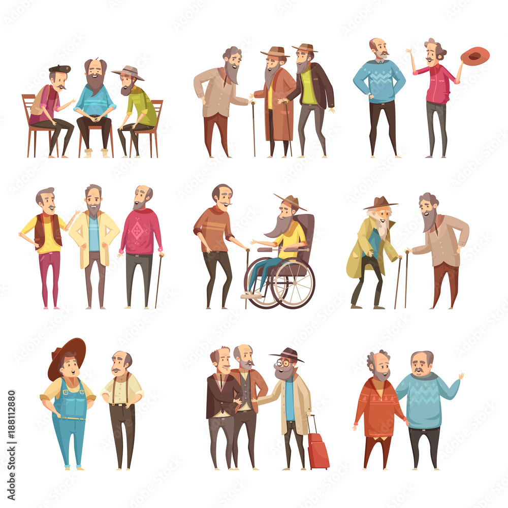 Senior Men Cartoon Icons Set Stock-Vektorgrafik | Adobe Stock