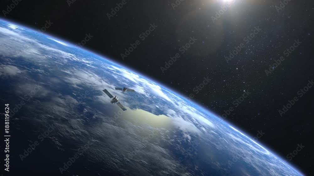 Two satellites scan and monitor the Earth. The satellites is flying ...