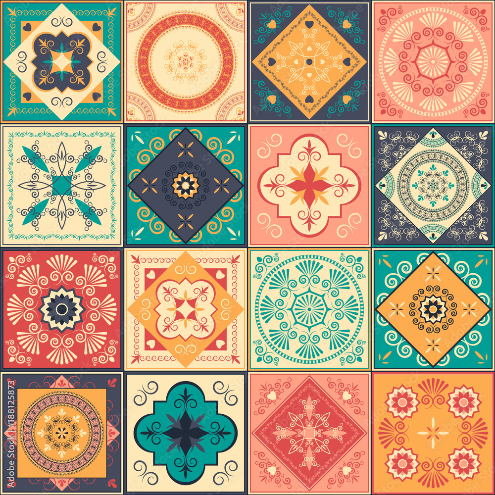 Decorative colored tiles. Vector illustration. Stock Vector | Adobe Stock