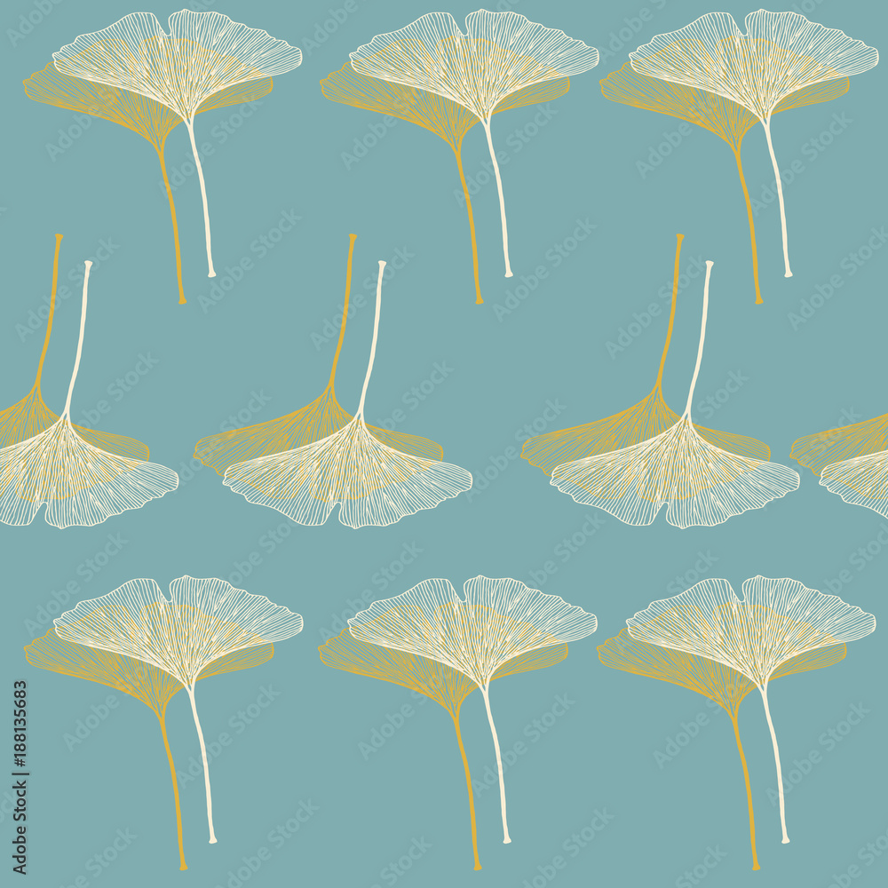 Ginkgo leaves vector in a gold and light blue color palette Stock ...
