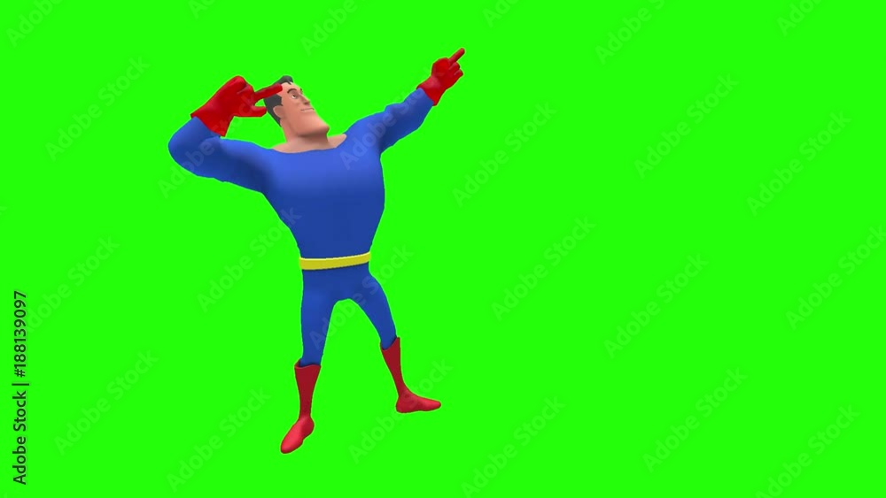 Happy humorous animated superhero strongman cartoon character in front ...