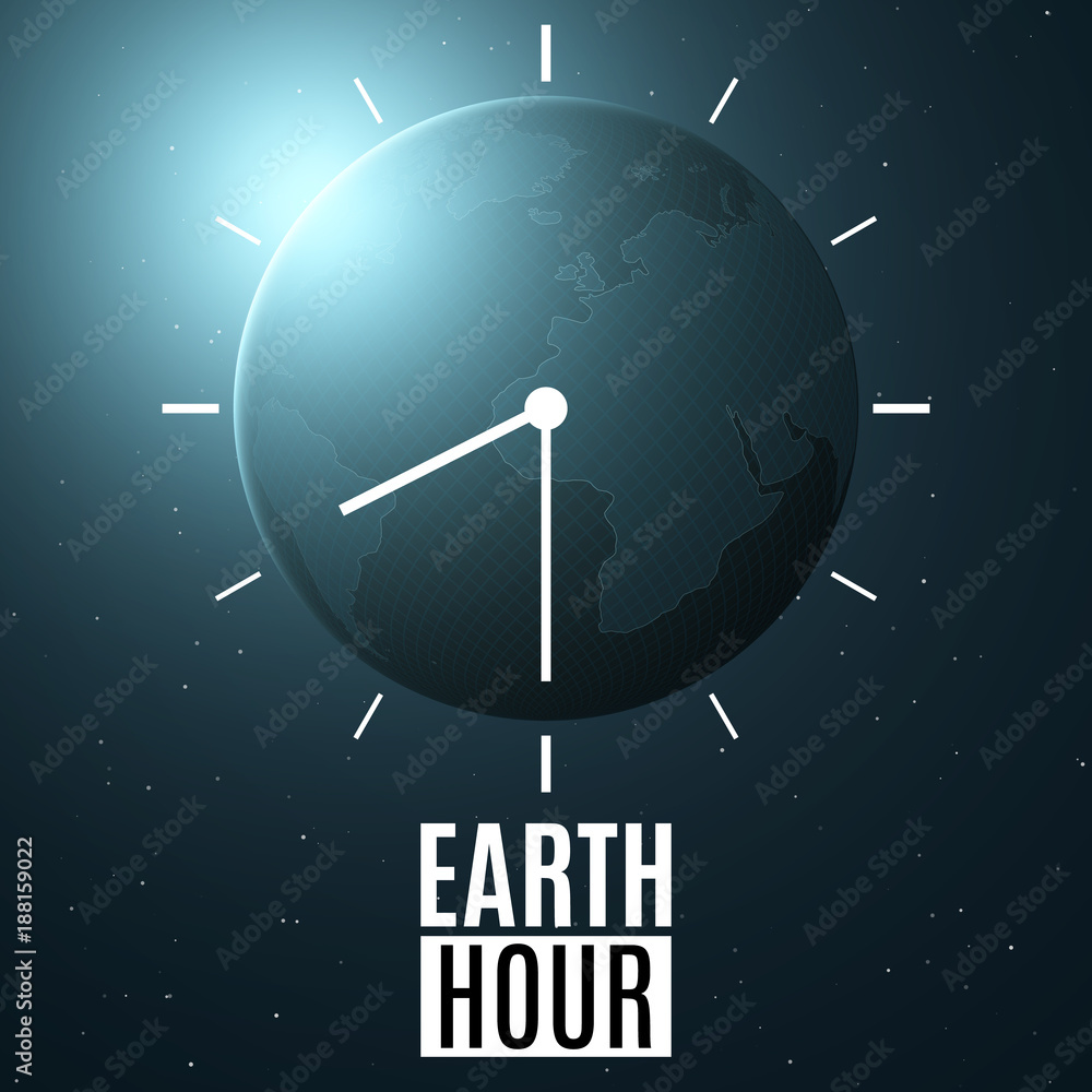 Earth Hour. Futuristic planet earth in space with a clock. 60 minutes ...