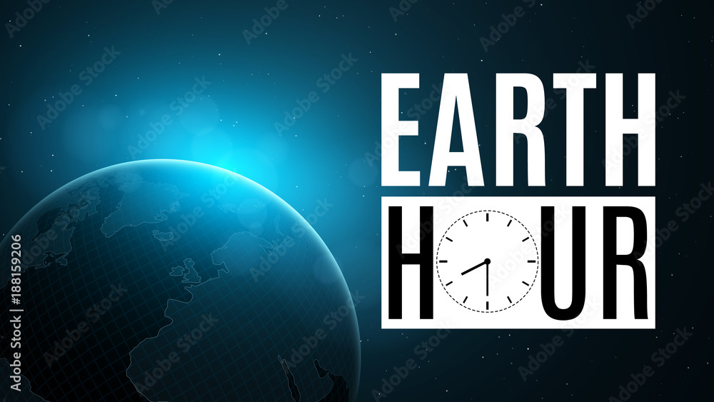 Earth Hour. Futuristic planet earth in space. 60 minutes without ...