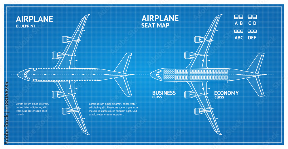 Airplane Blueprint Plan Top View. Vector Stock Vector | Adobe Stock