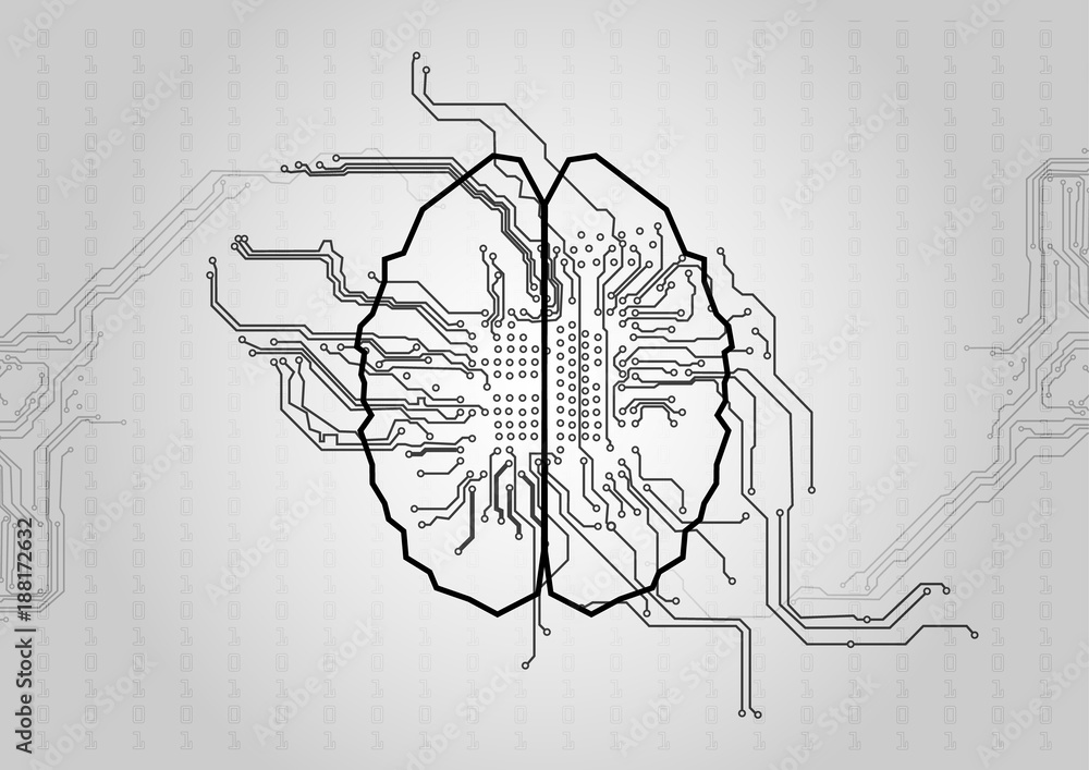Vector circuit with brain technology background. Concept illustration ...