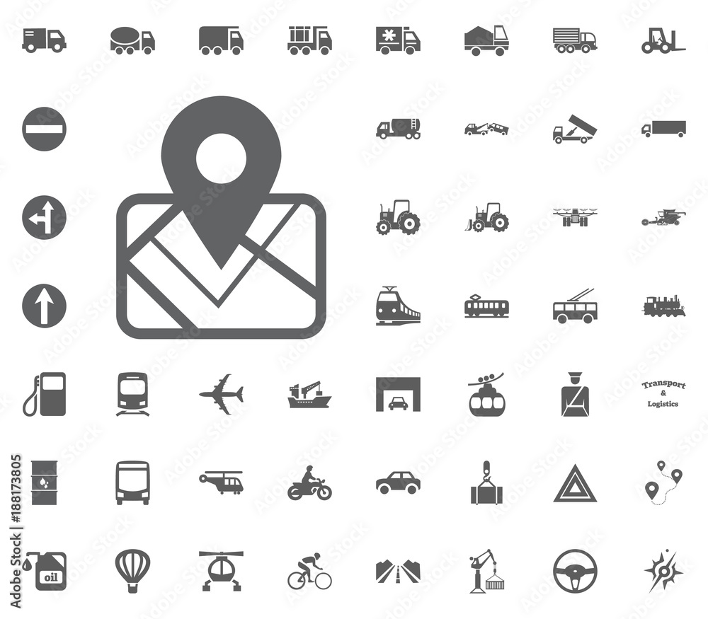 Map location icon. Transport and Logistics set icons. Transportation ...