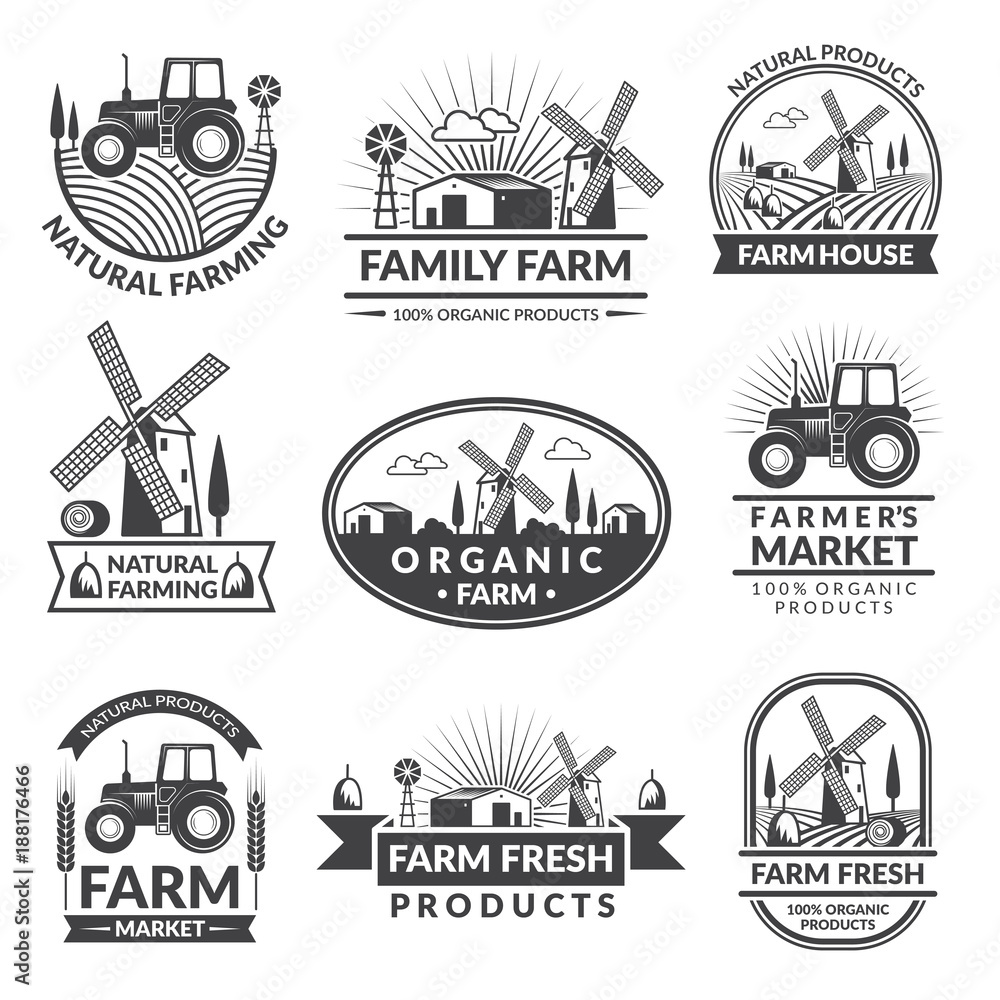 Signs and labels for farm market. Monochrome labels set with place for ...