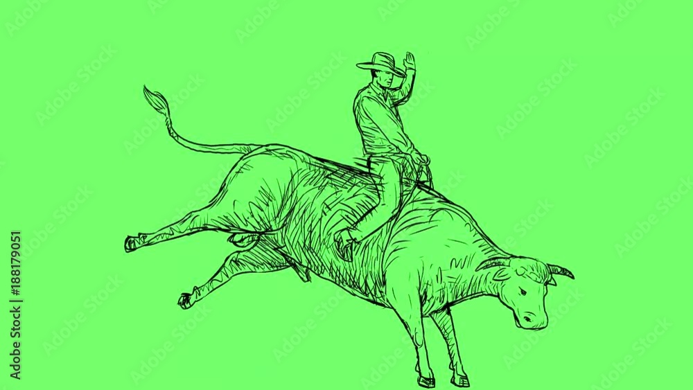 2d Animation motion graphics showing a rodeo cowboy bull rider riding ...