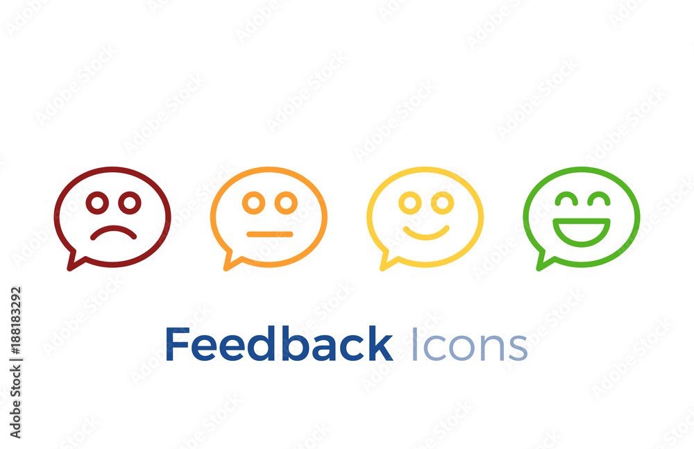 Speech bubbles with smiley faces expressing different levels of ...