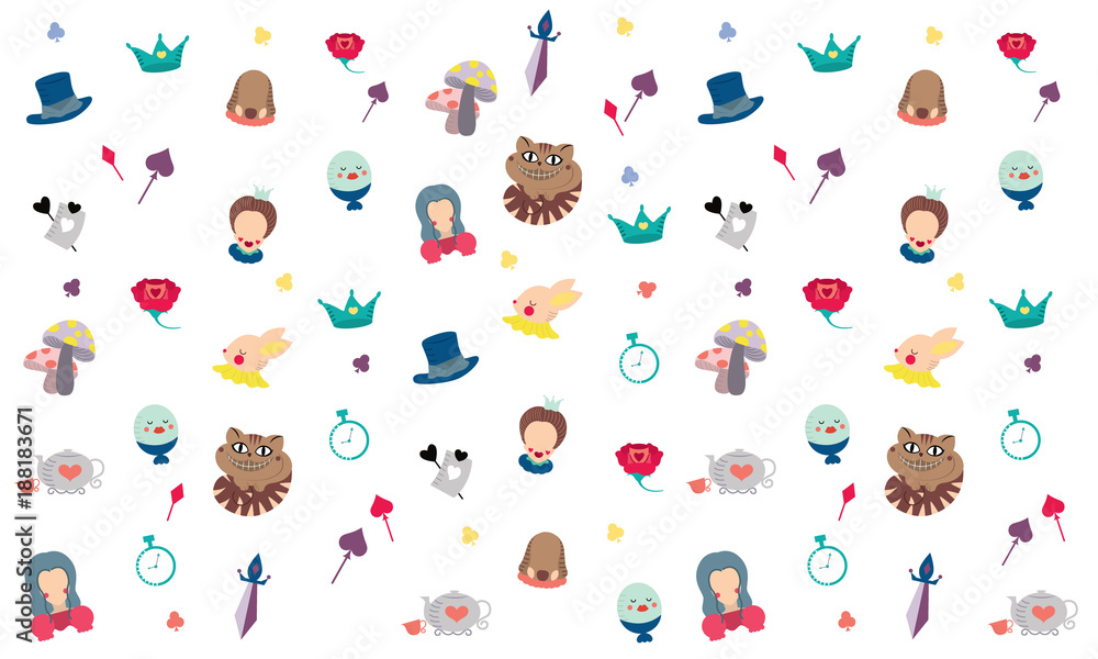 Alice in wonderland pattern cartoon vector Stock Vector | Adobe Stock