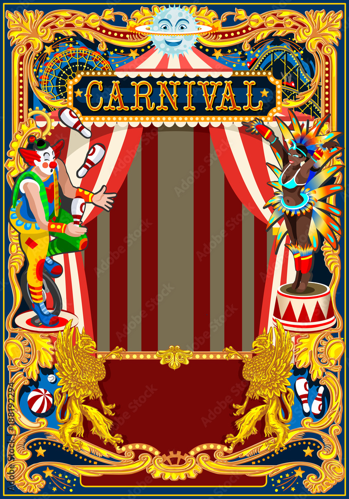 Carnival poster template. Circus vintage theme for kids birthday party ...