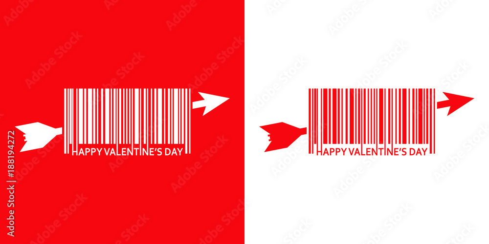 Icono plano codigo de barras HAPPY VALENTINES DAY flecha rojo y blanco ...