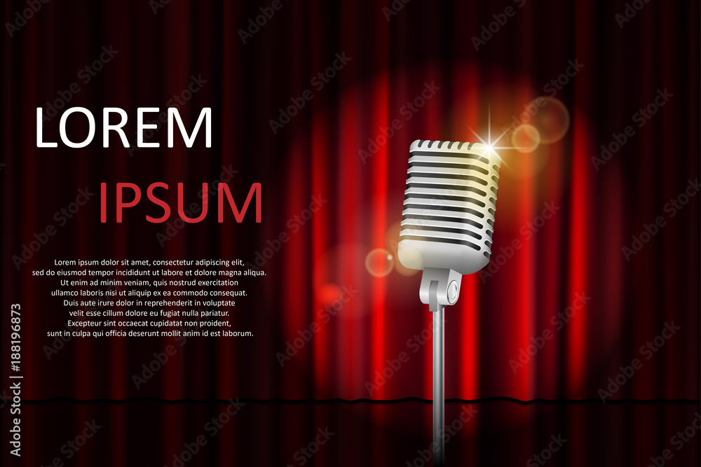 Theater stage with red curtain and spotlight with space for text ...