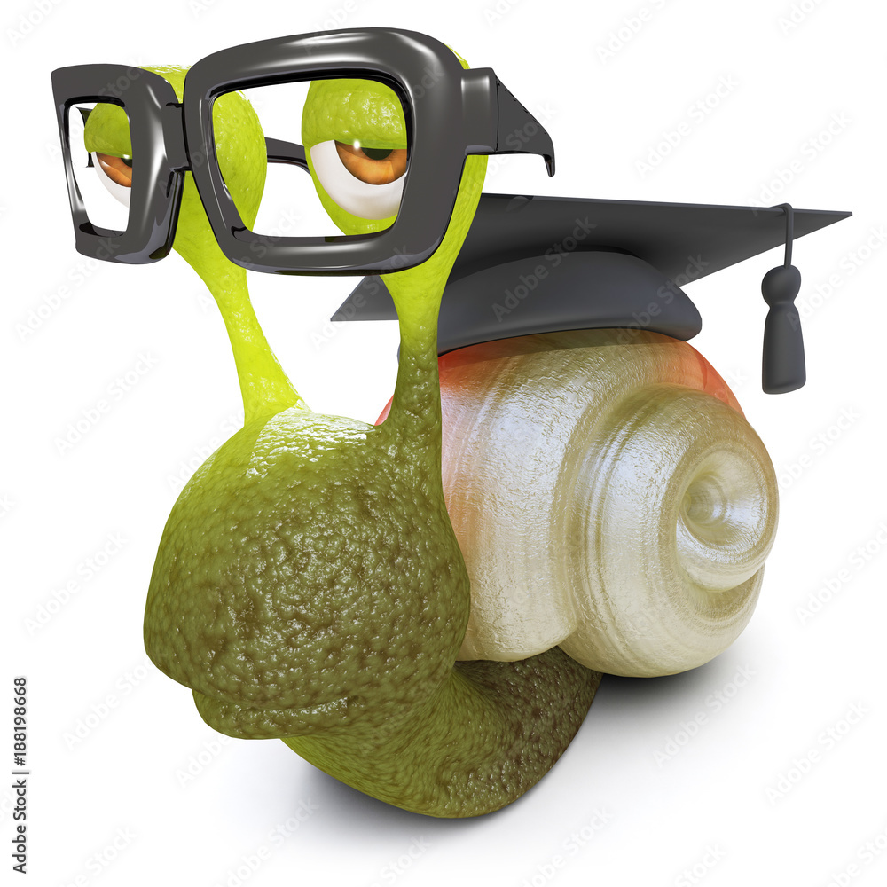 3d Funny cartoon snail bug wearing graduates cap and glasses Stock ...