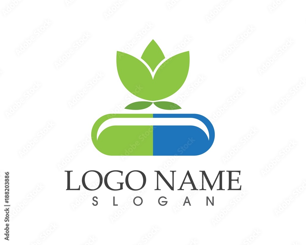 Pharmacy capsule nature logo design template Stock Vector | Adobe Stock