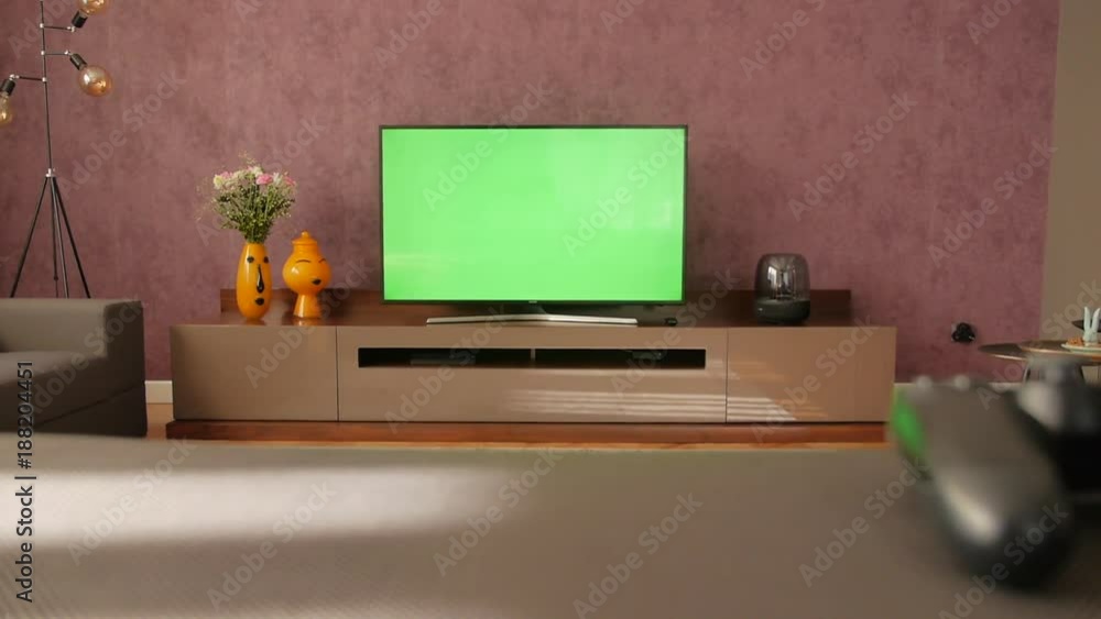 console game style green screen tv and living room Stock Video | Adobe ...