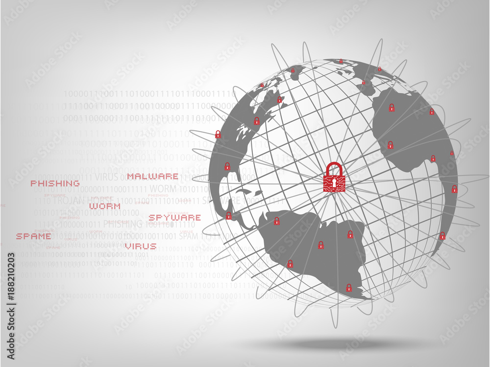 Cyber Security Concept : Closed padlock protect world global network on ...