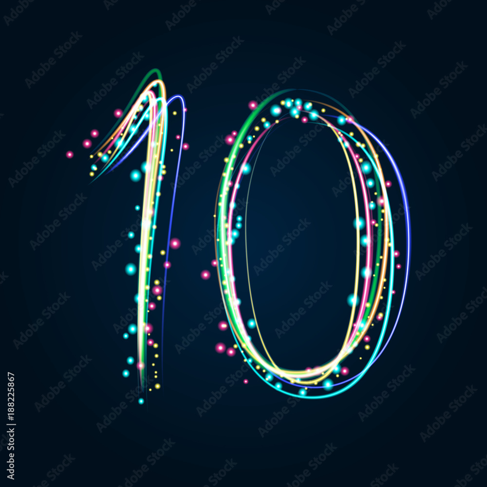 Neon Light Painting – Number 10 Stock Vector | Adobe Stock