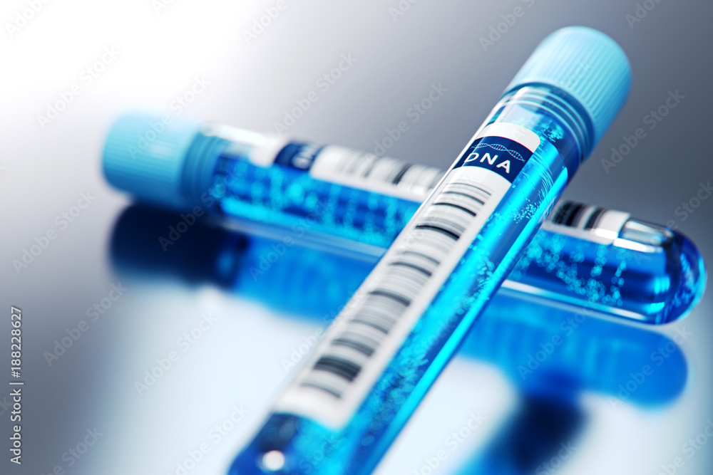 Molecule of DNA forming inside the test tube equipment.3d rendering ...