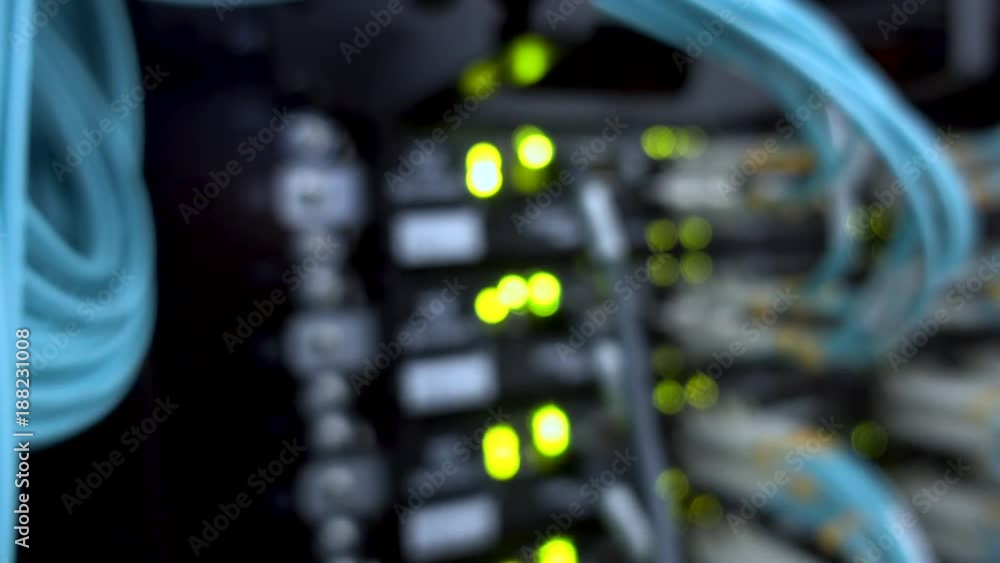 Blurry server. server, rack, lights. blurred background. flashing ...