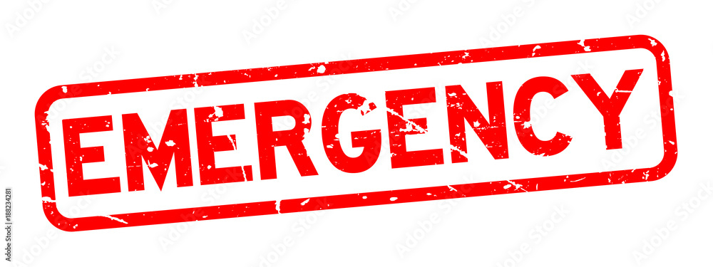 Grunge red emergency word square rubber seal stamp on white background ...