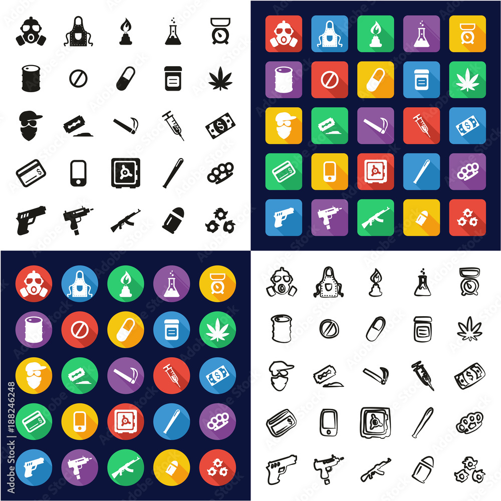 Drug Cartel All in One Icons Black & White Color Flat Design Freehand ...