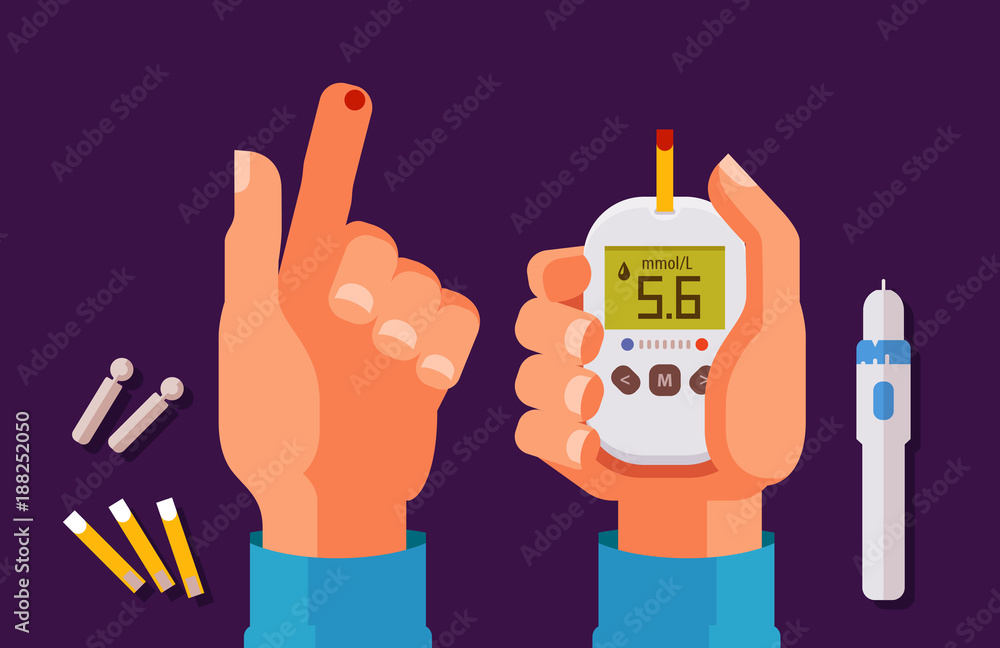 Diabetes, health concept. High blood sugar. Glucometer, glucose meter ...