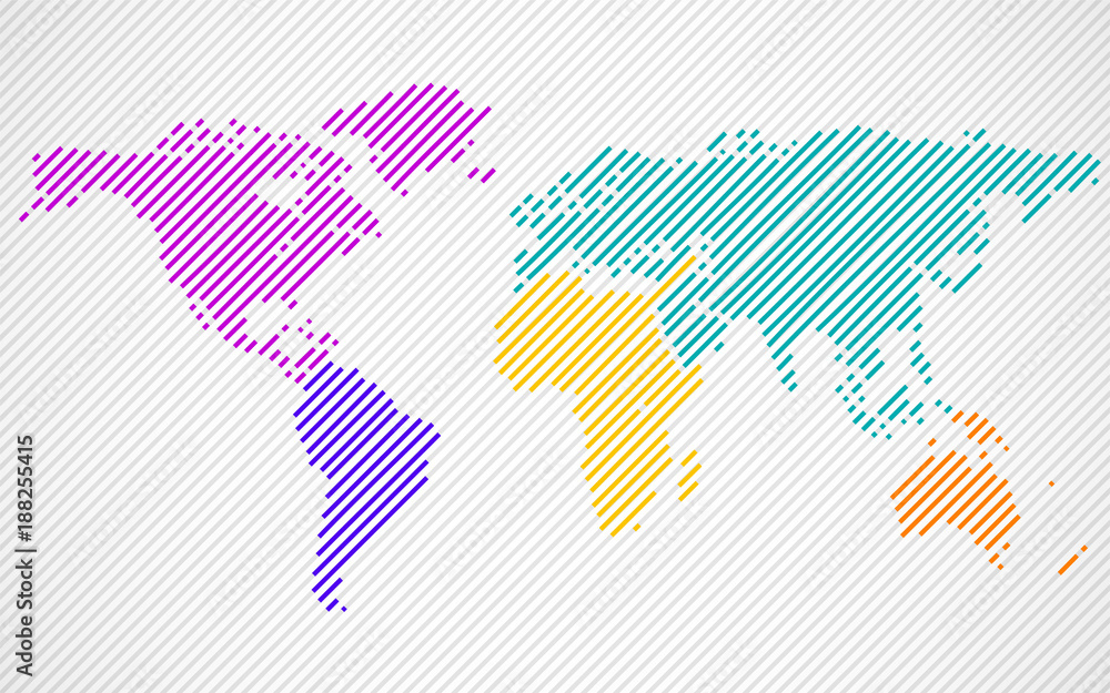 Abstract colorful world map with lines. World stripes map. Vector Stock ...