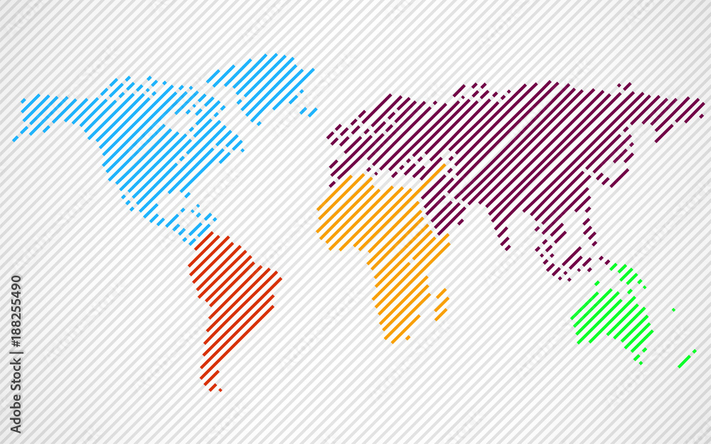 Abstract colorful world map with lines. World stripes map. Vector Stock ...