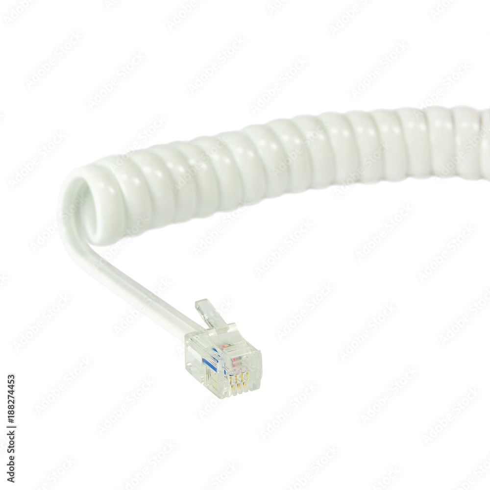 White disconnected telephone handset extension cord curly coil line ...
