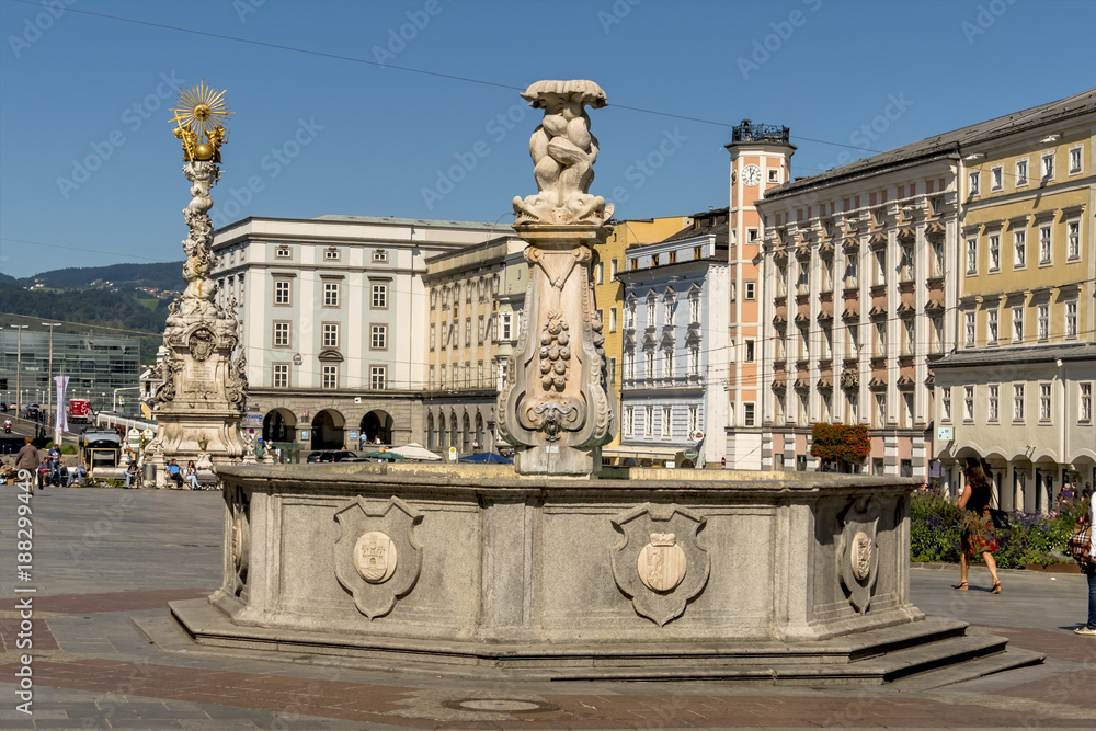 austria, linz, main square, trinity column Stock Photo | Adobe Stock