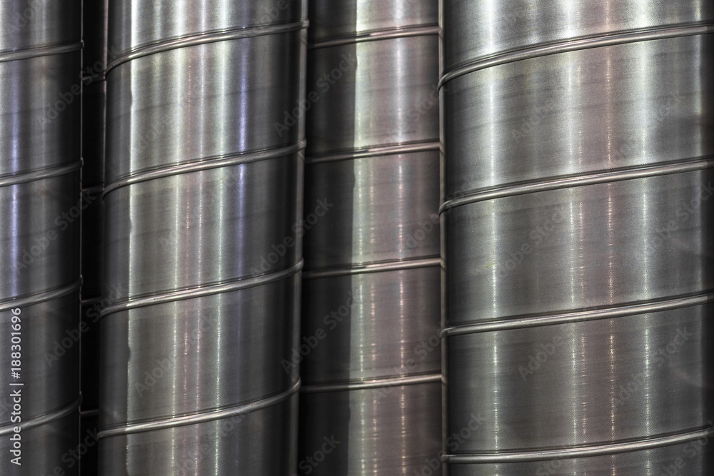 Steel pipes background, metal parts for construction of ducts of ...