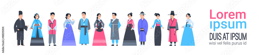 Group Of Asian People In Traditional Clothes Women And Men Dressed In ...