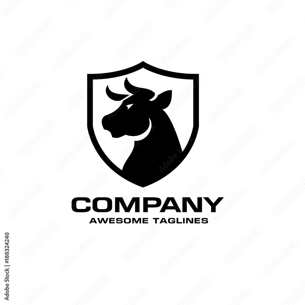 Bull head black shield vector logo concept illustration, Buffalo head ...