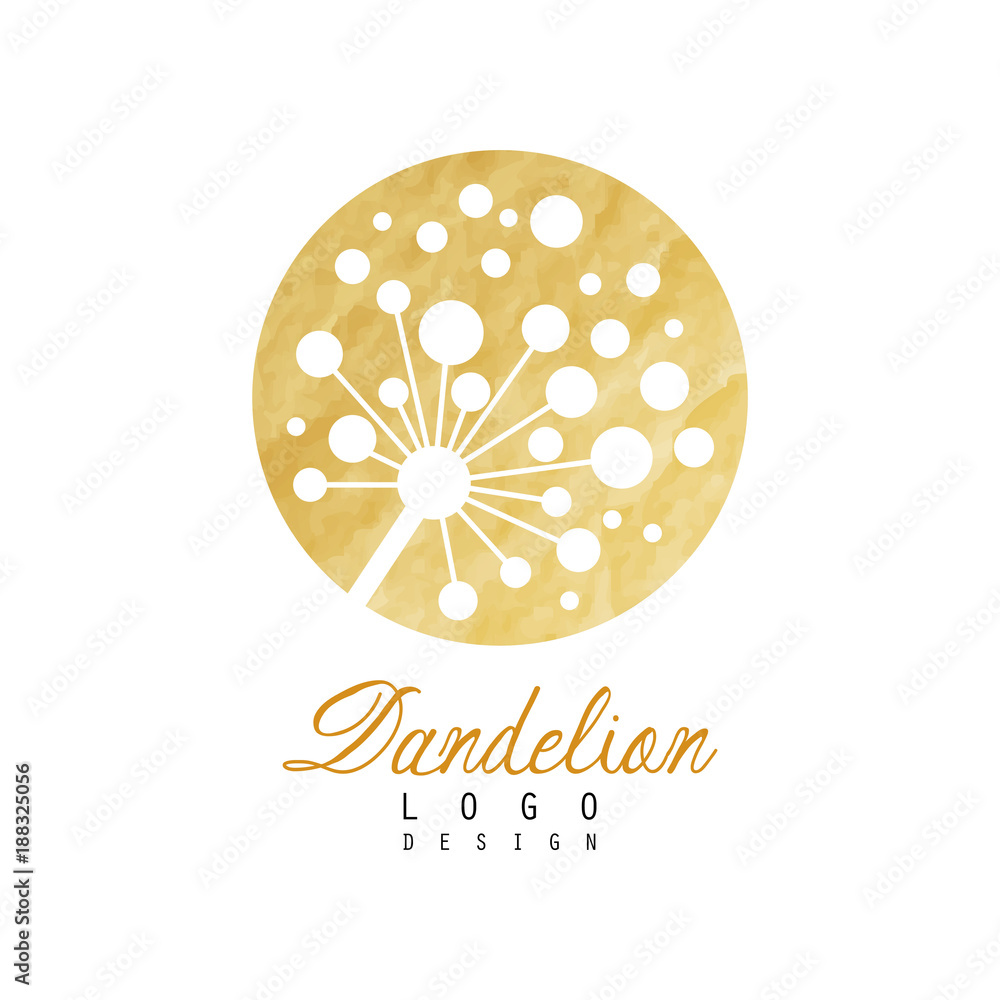 Vecteur Stock Abstract dandelion logo on rounded golden texture. Symbol ...