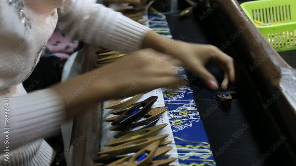 MANDALAY, MYANMAR - JANUARY 17, 2016 : Traditional Burmese textile ...