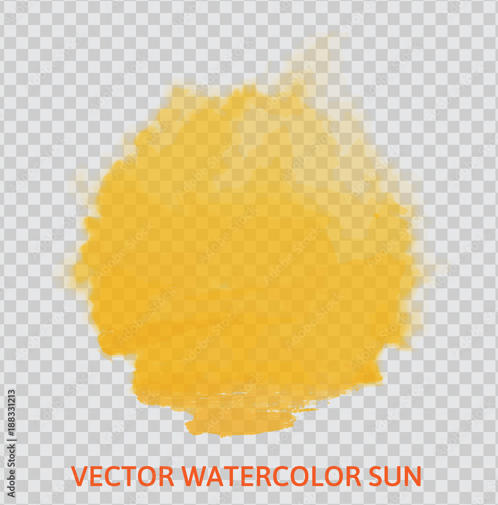 Vector yellow watercolor sun, isolated on transparent background ...