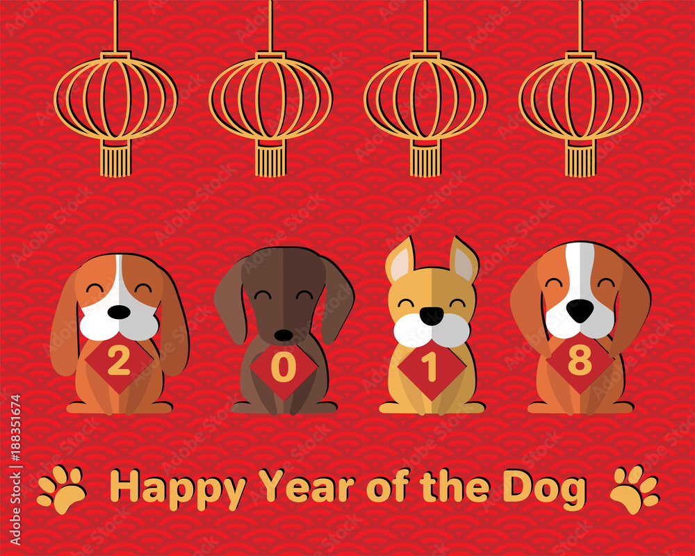 2018 Chinese New Year greeting card, banner with cute funny cartoon ...
