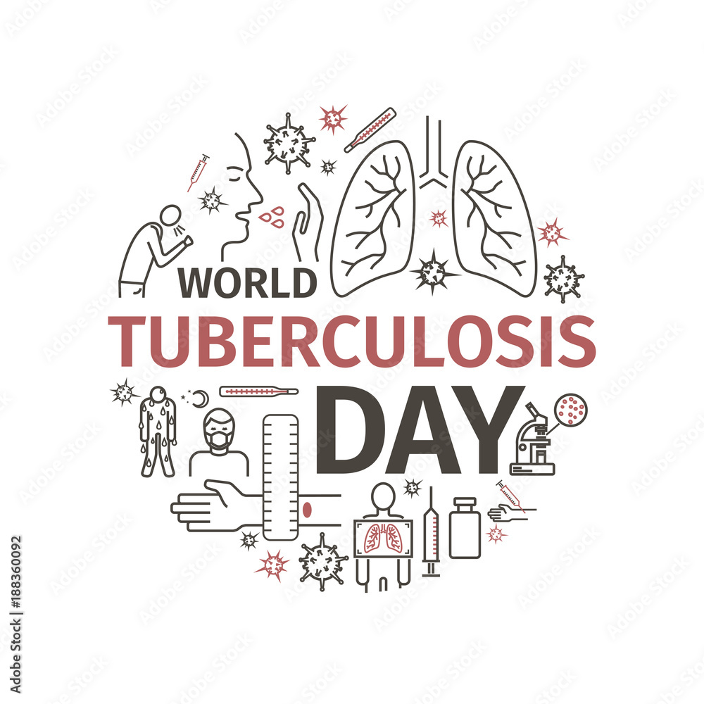 Tuberculosis round banner. Symptoms, Treatment. Line icons set. Vector ...