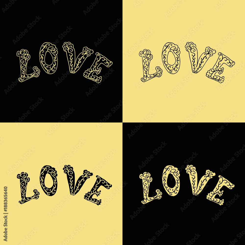 Black gold love luxury lettering. Hand drawn written with swirls and ...