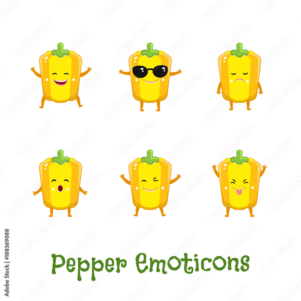 Pepper smiles. Cute cartoon emoticons. Emoji icons Stock Vector | Adobe ...