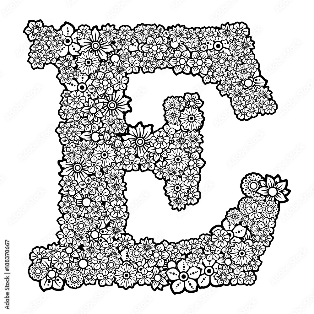 Flowers doodle in the letter E. Clipart Serie 5/26 Stock Illustration ...