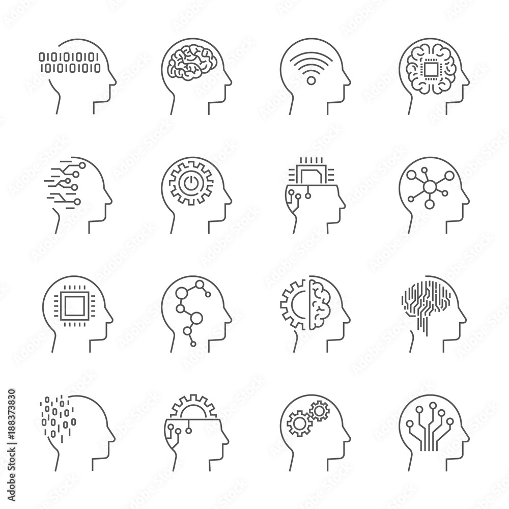 AI (artificial intelligence) icon set. Editable Stroke. Stock Vector ...