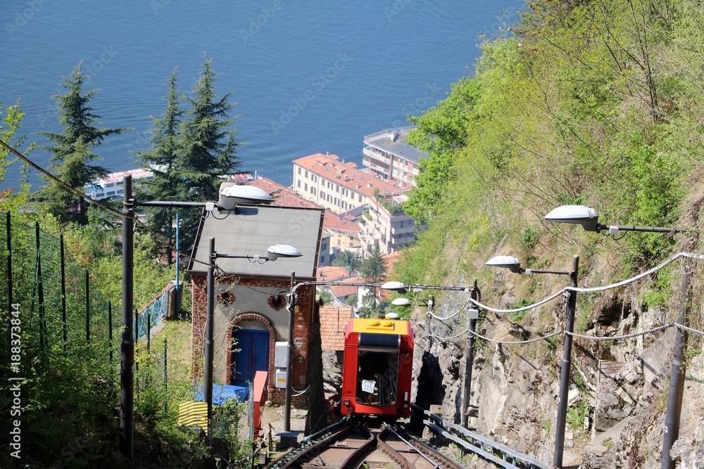 The cableway from Como to Brunate at Lake Como in sping, Italy Stock ...