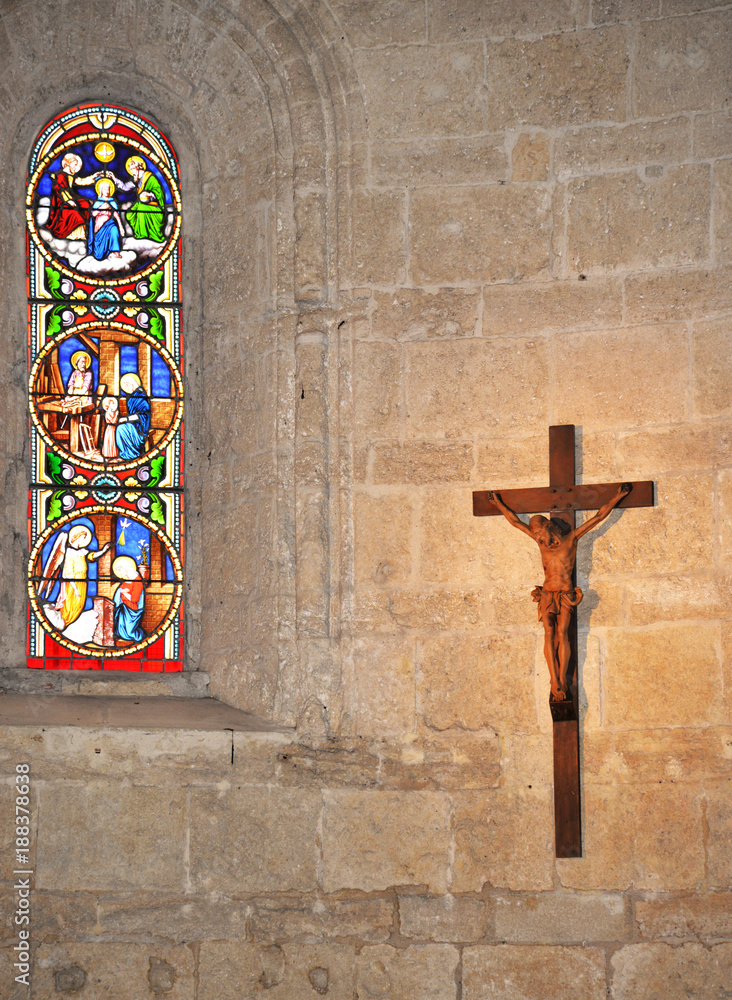 Jesus Christ crucified. Pulpit of a church. Stock Photo | Adobe Stock